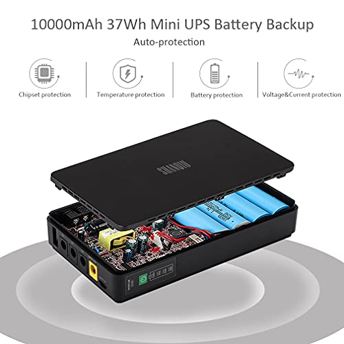 Shanqiu Mini UPS Battery Backup Uninterruptible Power Supply for Router, Modem, Security Camera, Input DC or USB Output USB 5V DC 5V 9V 12V 2A (37Wh)