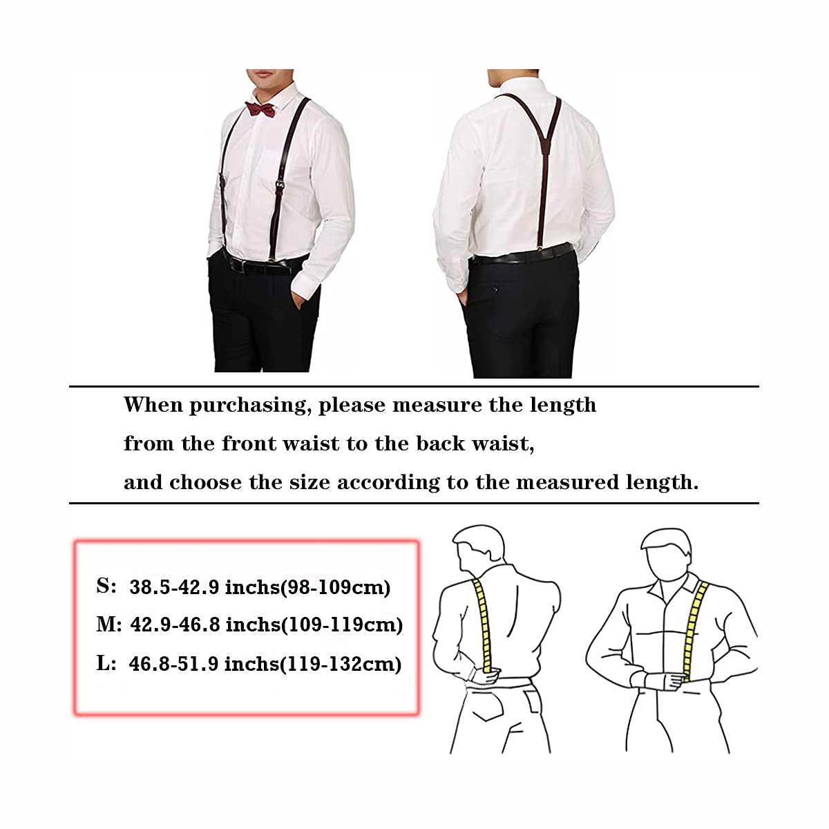ROCKCOW Mens Leather Suspenders Adjustable Elastic Y Back Design for Wedding Christmas Party