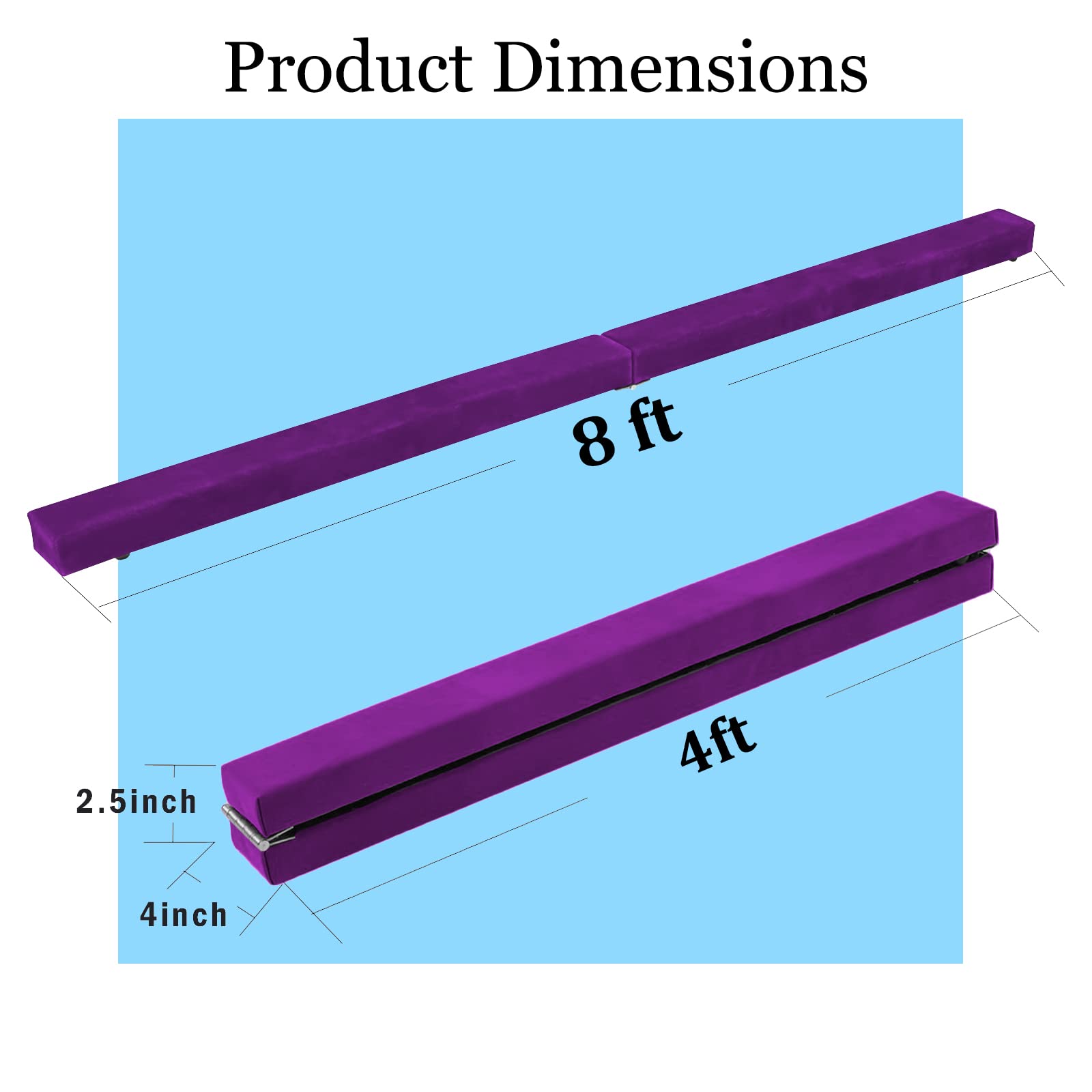 UMIKOOL DIRECT Folding Balance Beam 8FT, Floor Gymnastics Equipment for Gymnast Kids Adults, Non Slip Rubber Base, Professional Gymnastics Beam for Home Training
