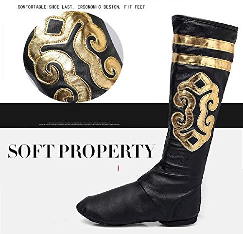 Tianrui Crown Women and Ladies Mongolian Dance Shoes, Antiskid Shoes,Leather Dance Boot (Leather,46) Black