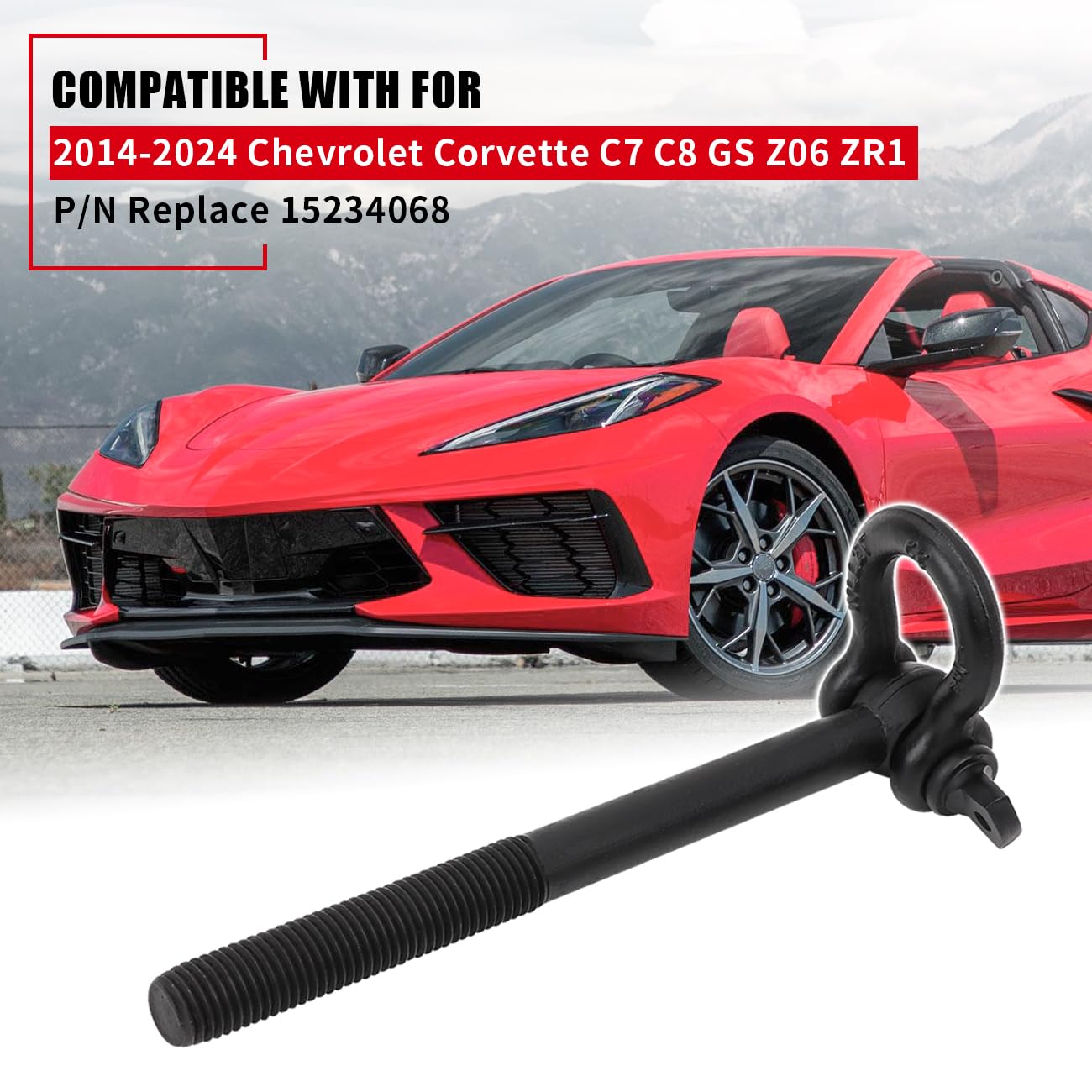 Sulokiy Tow Hook Front Rear Bumper Mid Engine Towing Hooks Trailer Hitch Compatible with for 2014-2024 Chevy Corvette C7 C8 GS Z06 ZR1 P/N Replacement for 15234068,Black