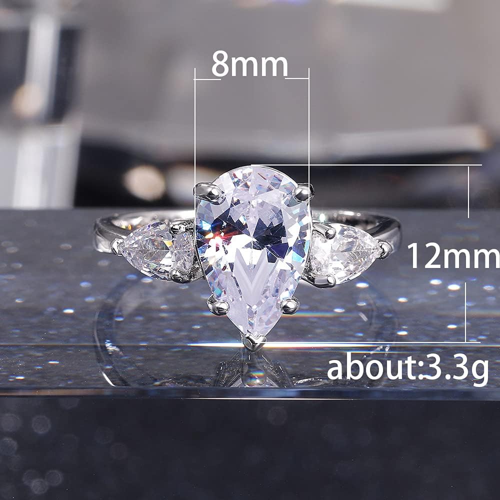 SCHZBSP S925 Sterling Silver Shiny Drop Diamond Engagement Ring Exquisite pear-Shaped Cut Cubic Zirconia Ring Fashion CZ Diamond Ring Eternal Wedding Ring Luxury Women's Ring (6)