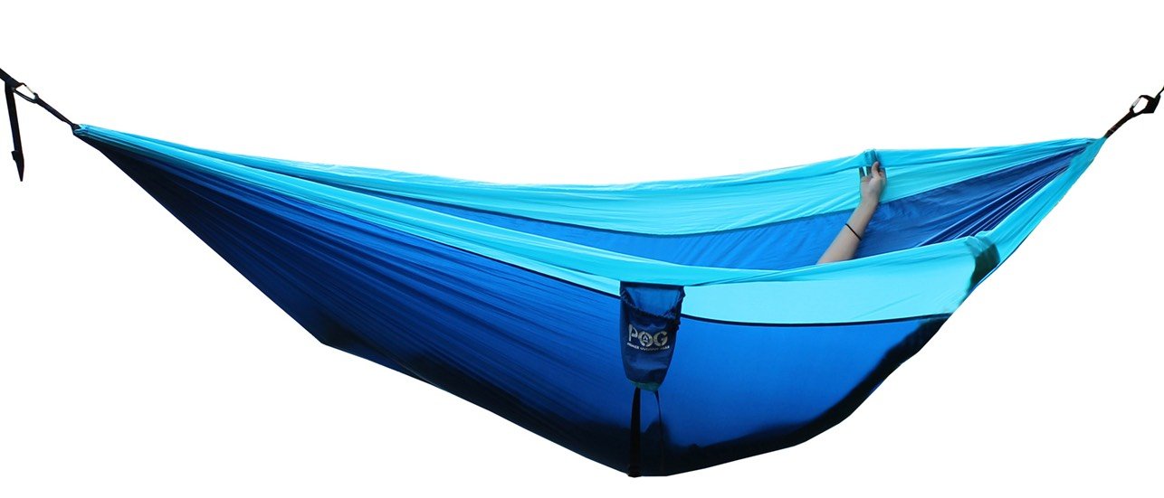 POG Premium Double Hammock - Ripstop Nylon with Aluminum Carabiners & 9 Feet Long Straps Included. (Sapphire Blue/Lake Blue, 78" W x 125" L)