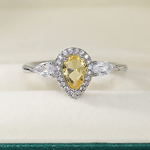 SCHZBSP S925 sterling silver exquisite pear-shaped cut yellow 5A zircon engagement ring inlaid with shiny diamond ring fashion women's water drop ring party prom accessories (8)