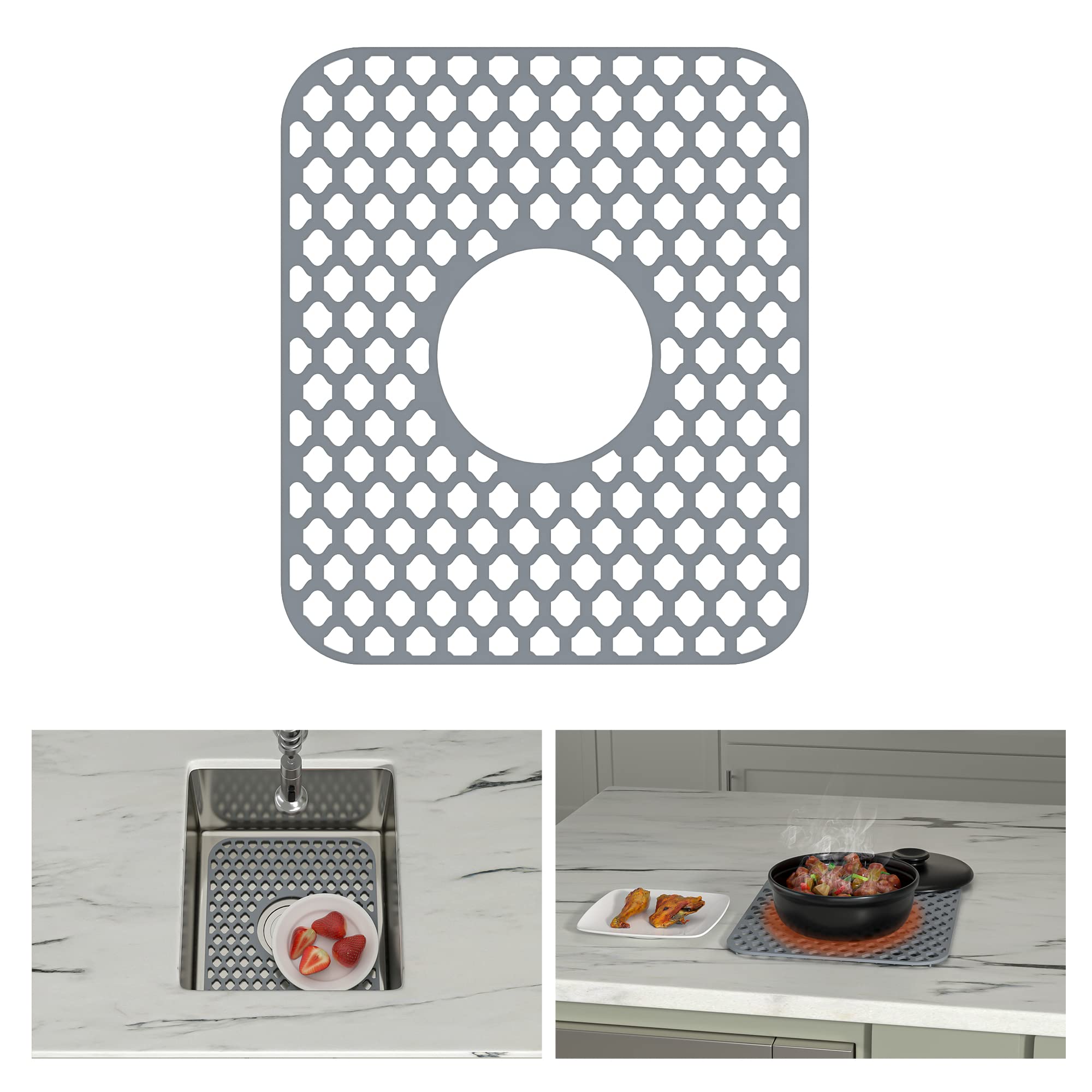 Silicone Under Sink Mat - Dcolora 31''x22'' Waterproof Under Sink Mat For Kitchen Bathroom Laundry Sink Flexible Cabinet Protector Mat with Drain Hole Easy To Clean Gray Drip Tray