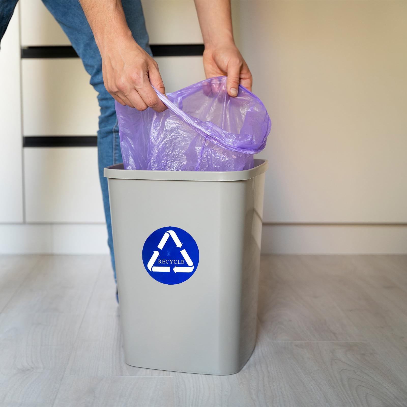 RAMIEYOO Design Recycle Sticker,5 Pack Recycle Sign Decals,Self-Adhesive Recycling Stickers,Recycle and Trash Vinyl for Trash Can 5 * 5 Inches (Recycle Labels/Blue)