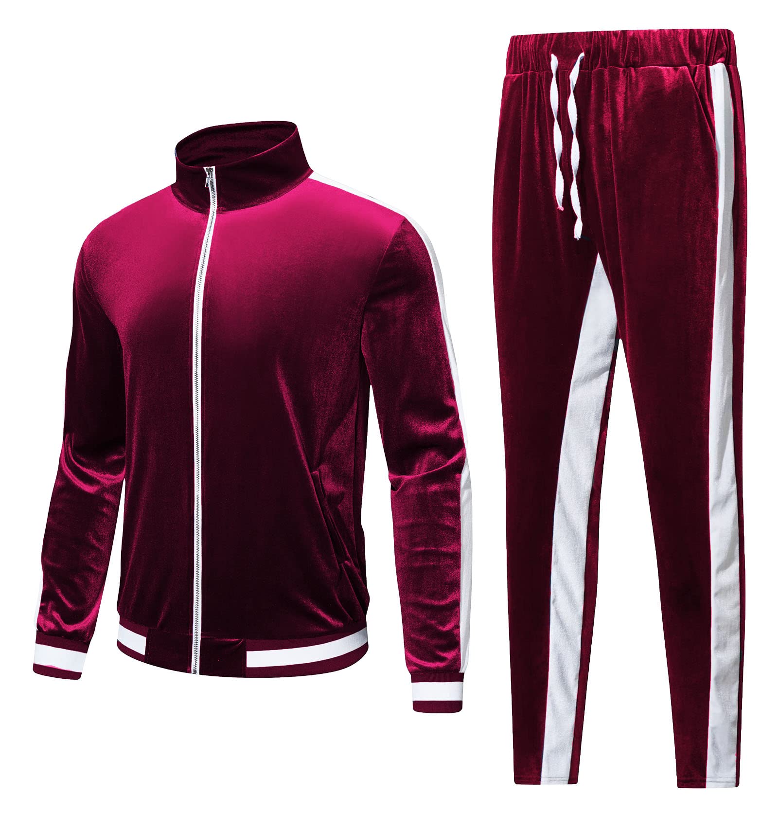 YAOGRO Velour Tracksuit Sweatsuit Set:Men's Jogging Suits Full Zip Casual Jackets Pants 2 piece Outfit Athletic Workout Red