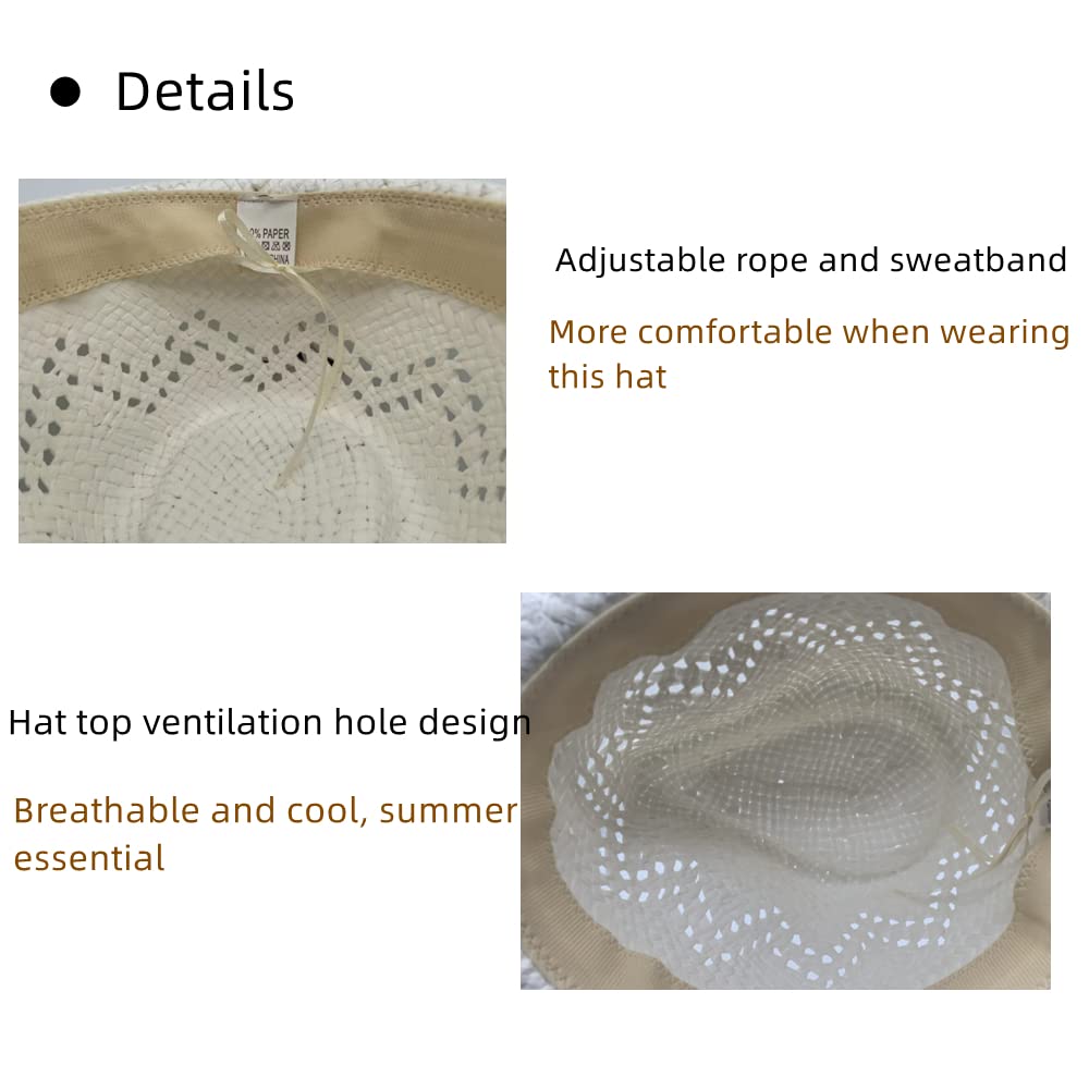 Willheoy Woven Straw Cowboy Hat Western Hats for Men Cowgirl Costume for Women White