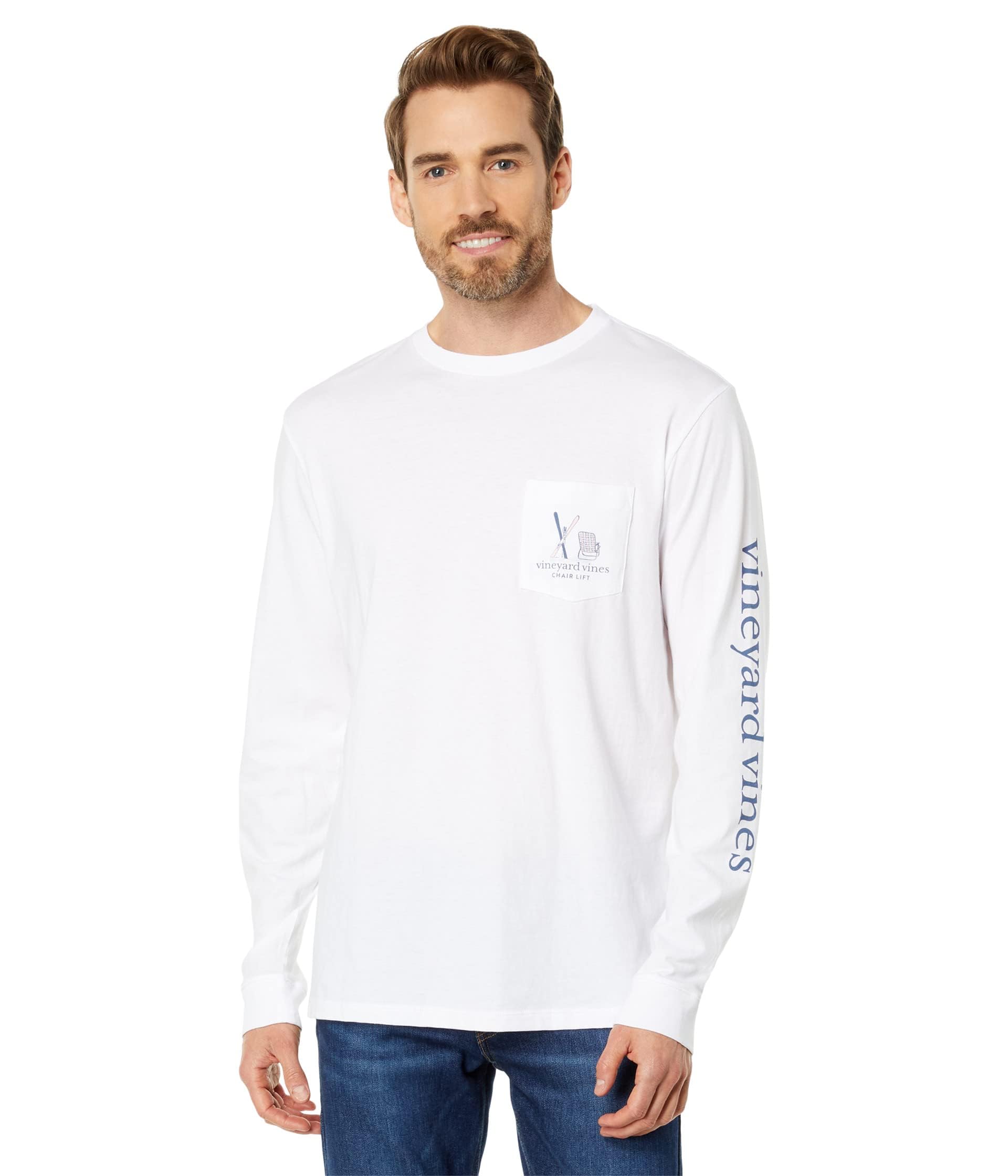 vineyard vines Men's Chair Lift Long-Sleeve Pocket, White Cap, X-Large