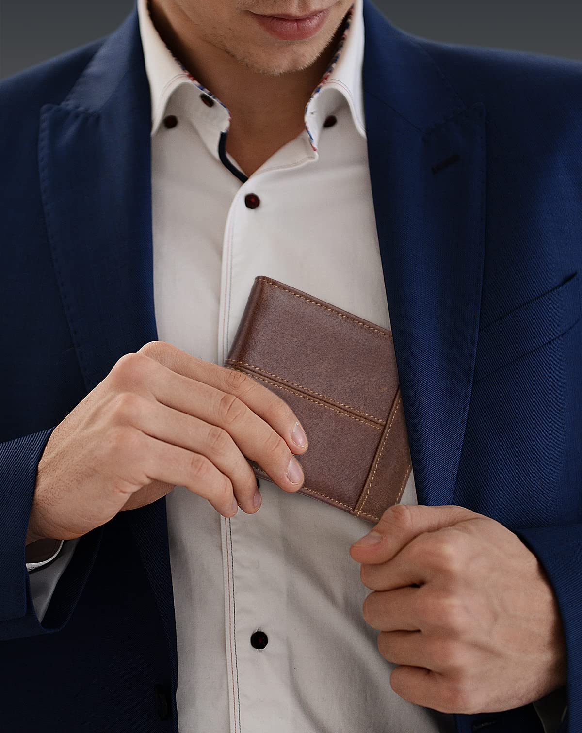 Swallowmall Mens Wallet RFID Blocking Genuine Leather Bifold Wallets For Men, ID Window 16 Card Holders with Gift Box