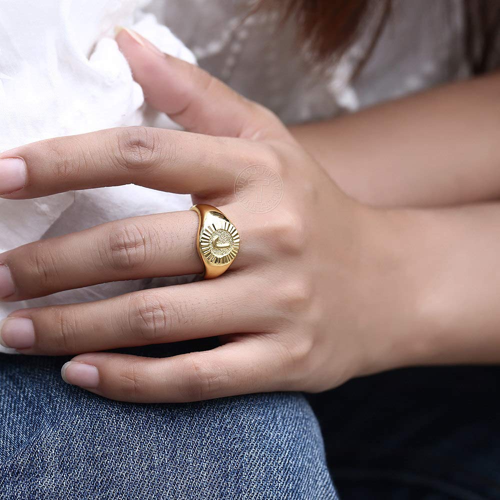 Trendsmax Chic Gold Plated Initial Letter S Signet Statement Open Band Ring for Women Girls Stylish Knuckle Stackable Party Open Ring Size 7.5