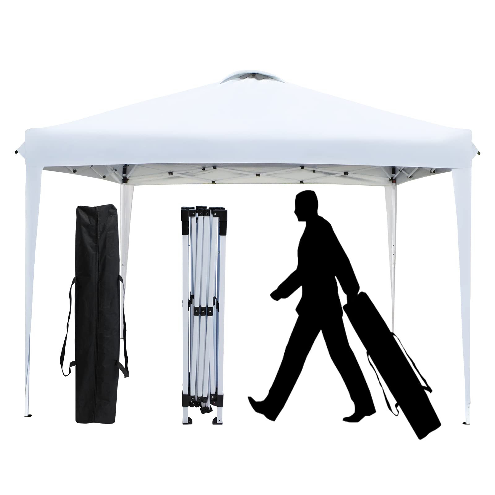 Pop Up Canopy 10 x 10ft, Patio Wedding Gazebo Waterproof Silver White Canopy with Sidewalls Party Wedding Tent Cater Events Pavilion Beach BBQ Event,with Bag