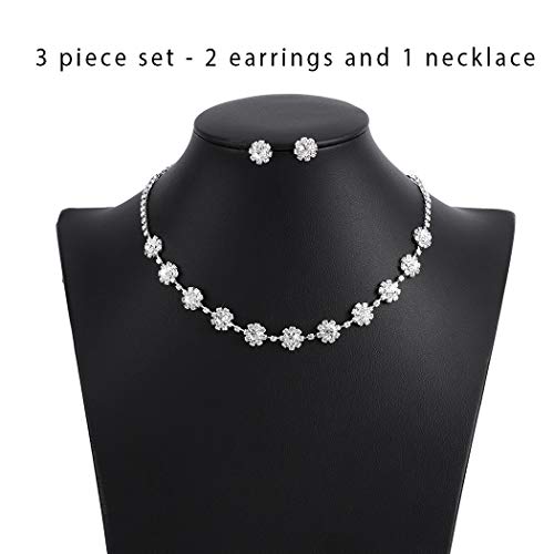 Unicra Bride Silver Necklace Earrings Set Crystal Bridal Wedding Jewelry Set for Women