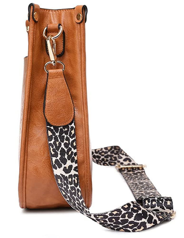 Women Crossbody Shoulder Bags Vegan Leather Hobo Bag Purse Bucket Bag with Leopard Guitar Strap