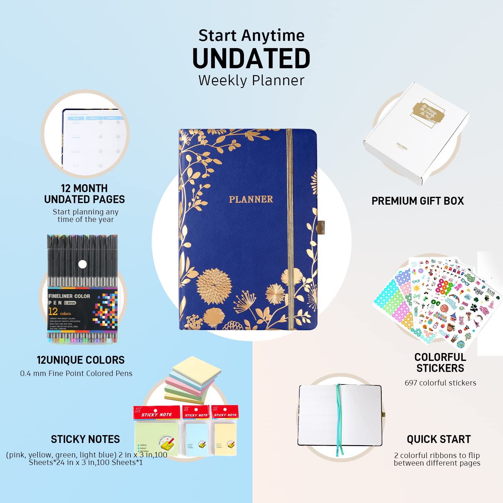 Weekly and Monthly Planner 2024-2025 to Increase Productivity and Hit Your Goals journal Christmas Gifts for women Notebooks for Work Undated Planner Agenda Habit Tracker Planner Gift Set