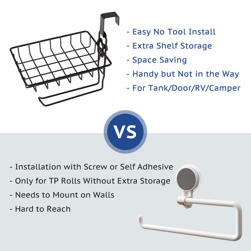 Toilet Paper Holder Over The Tank Tissue Roll Holder Hanging Over Bathroom Cabinet Door Shelf Storage Mega Rolls/Phone/Wipe- Bronze