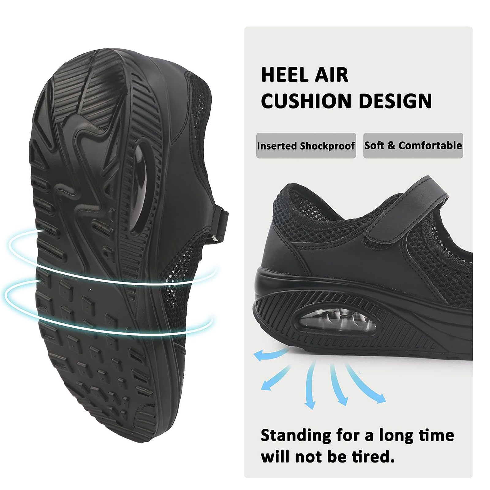 Women's Comfortable Working Nurse Shoes Non-Slip Adjustable Breathable Walking Buffer Fitness Casual Nursing Orthotic Lightweight Shoes US/8 Aa-Black