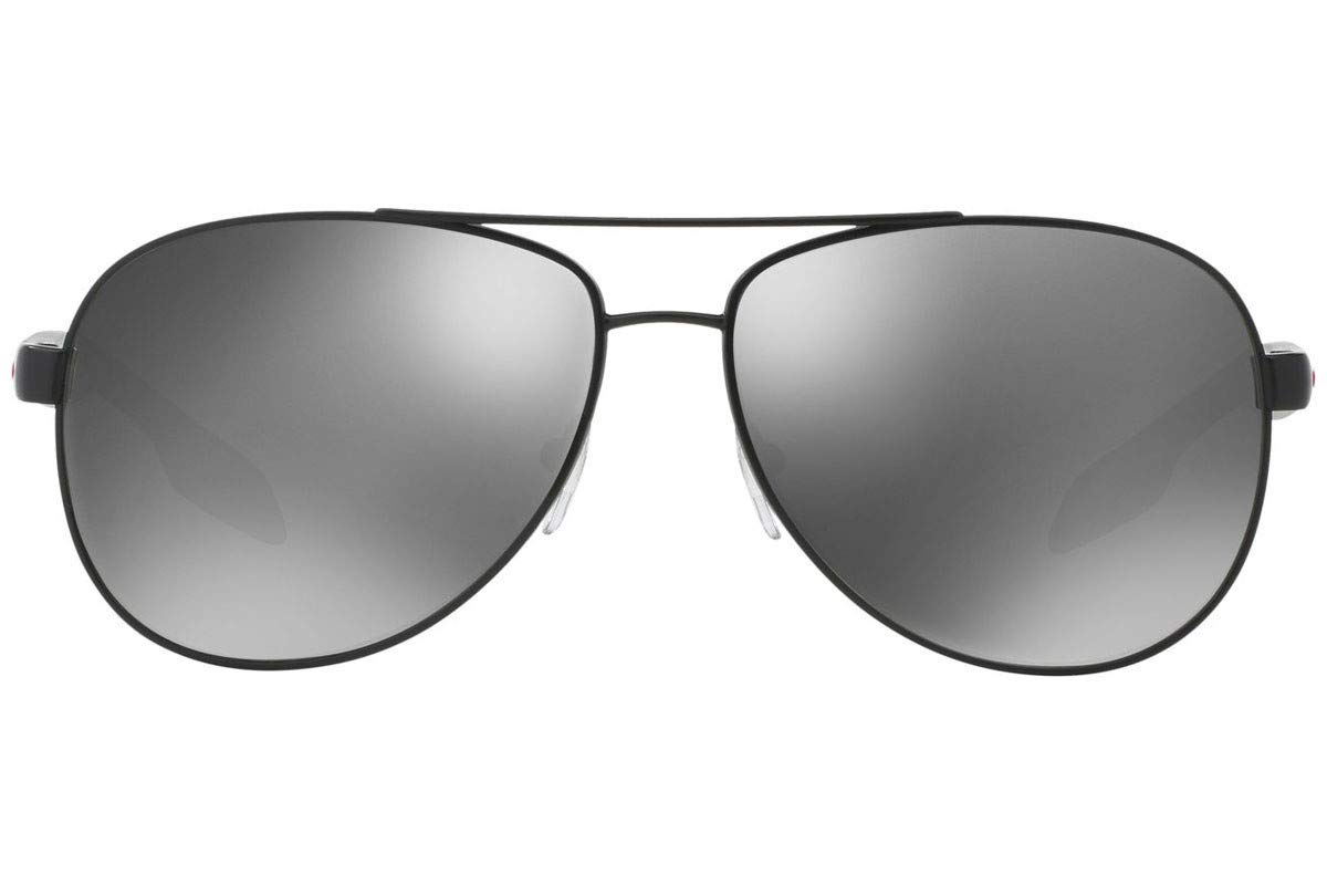 Prada Linea Rossa Lifestyle PS 53PS 1BO7W1 Black Demishiny Metal Aviator Sunglasses Grey Mirror Lens