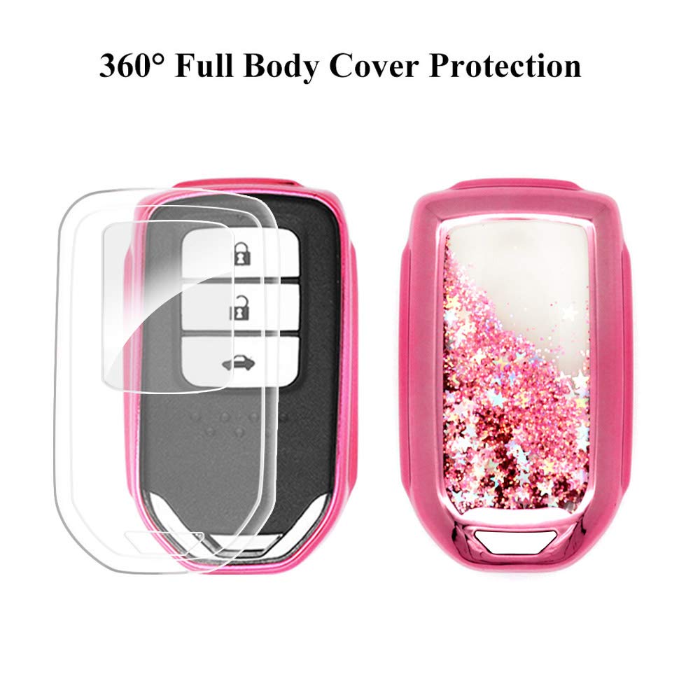 Senauto Quicksand Full Protect Key Fob Cover for Honda Civic Accord CRV HRV Pilot Odyssey (Pink)