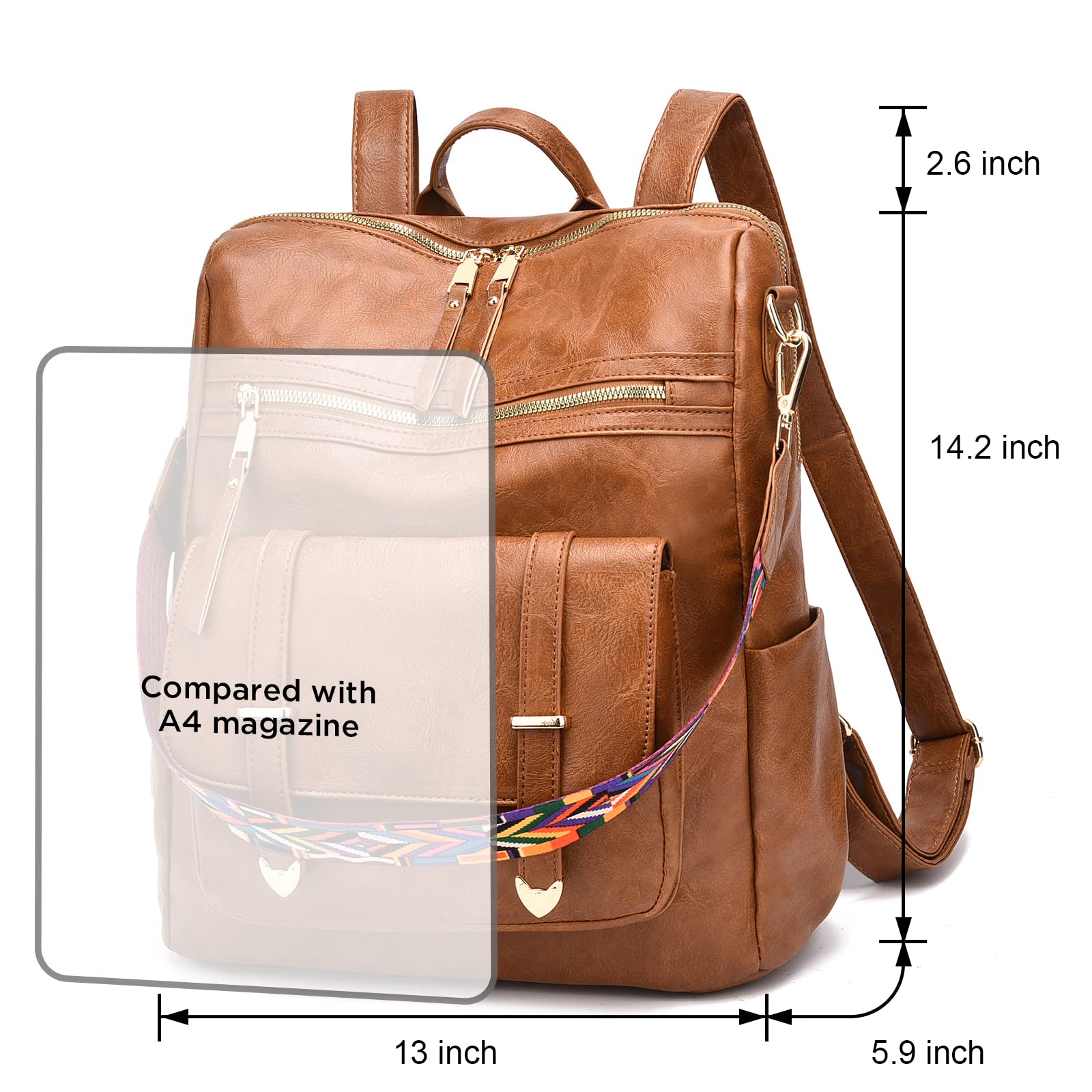Women Fashion Backpack Purse Multipurpose Casual Shoulder Bag PU Leather Travel Bag for Ladies with Convertible Strap