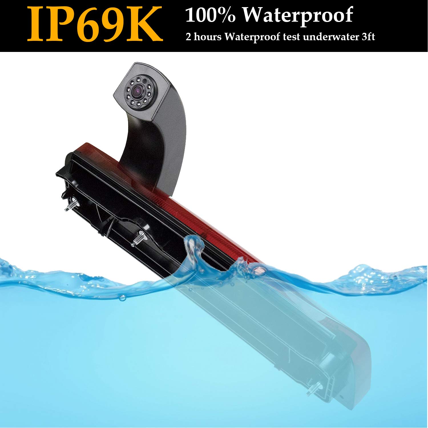 Roof Camera Rear View Camera Third Brake Light Backup Camera,Waterproof Vans 3rd Brake Light Replacement Camera for Transit Connect Cargo Van Minivan 2014-2017