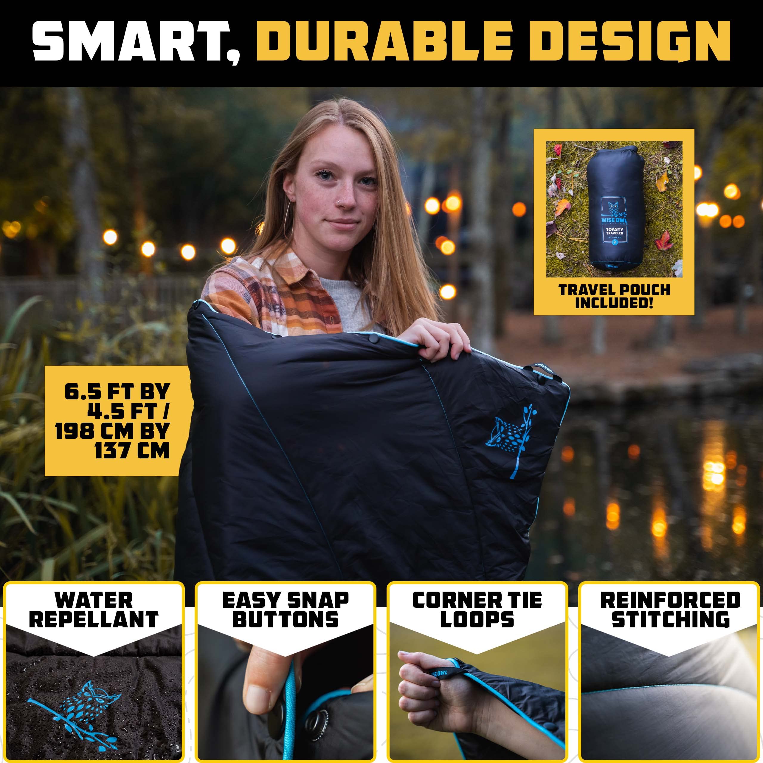 Wise Owl Outfitters Camping Hammock with Camping Pillow & Blanket - Waterproof Camping Accessories & Backpacking Gear, Camping Gear Must Haves - Black