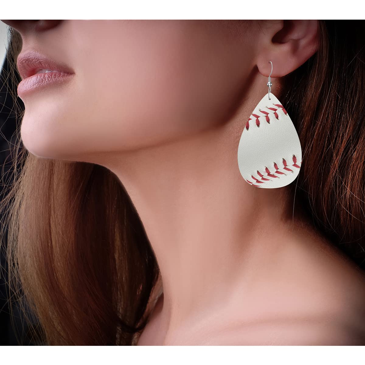 Zokola Baseball Faux Leather Earrings, Abstract Sport Baseball Texture Cute Pendants Earrings Teardrop Dangle Leather Earrings Holiday Earrings Making Supplies
