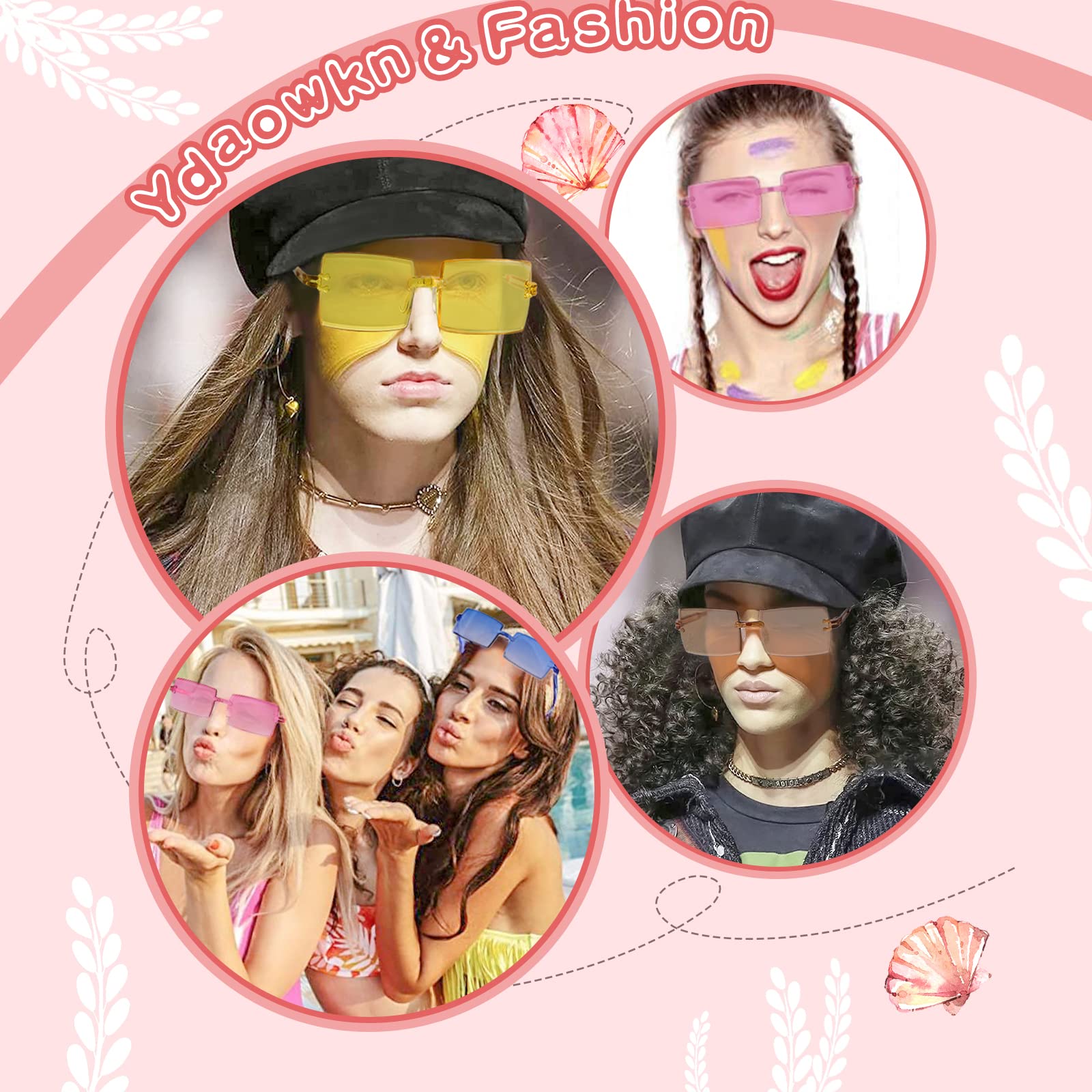 YDAOWKN 8 Pairs Rimless Sunglasses Rectangle Rimless Glasses Clear Candy Color Glasses Suitable for Birthday Party Halloween