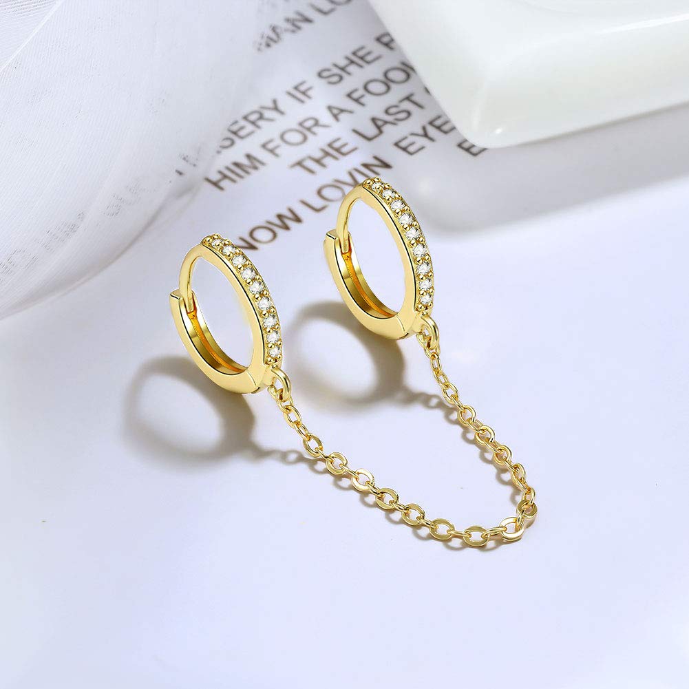 Unique Corn Chain Hoop Earrings, 14K Gold Plated Double Piercing Earrings Dainty Small Huggie Hoop Minimalist Chain Cuff Earrings for Women Jewelry Gift