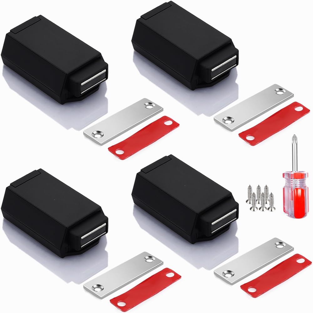 Push to Open Door Latch Cabinet Hardware ATTHW® 2 Pack Heavy Duty Magnetic Push Latch & Lock for Hidden Door Touch Latch and Catch Drawer Magnet Push Release Tip on Closet Close Strong Pop Out, Black