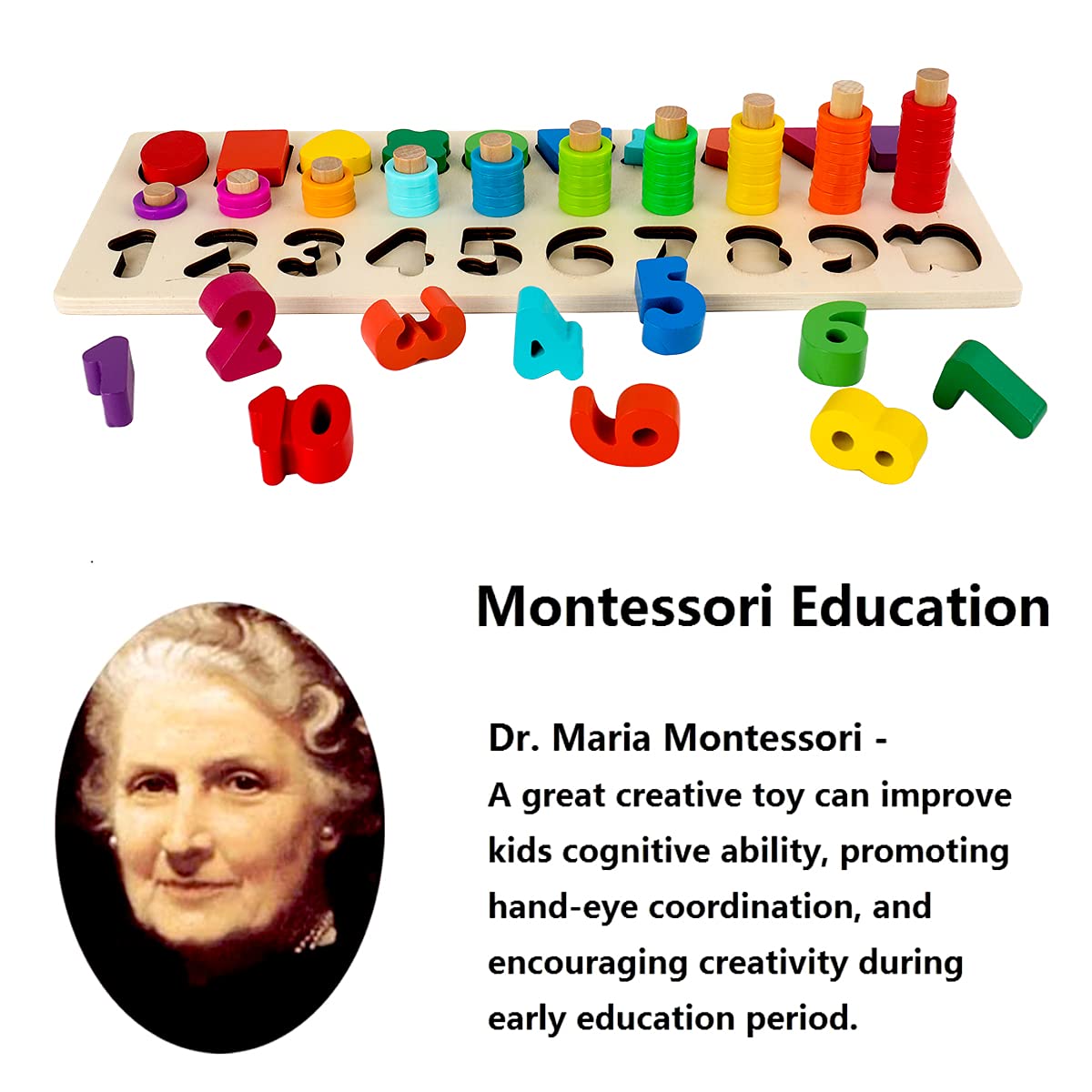 Sendida Montessori Math Shapes Puzzle Toys - Toddlers Stacking Wood Blocks Number Toys Stacking Shape Sorting Toys Early Learning Toys for Kids Preschool Counting