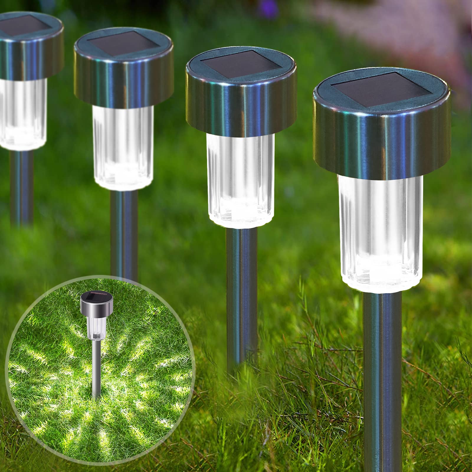 SUNNEST Solar Lights Outdoor, 12Pack Waterproof Solar Garden Lights, Stainless Steel LED Landscape Pathway Light Solar Powered, LED Landscape Lighting for Yard, Walkway Yard & Lawn - Multicolor