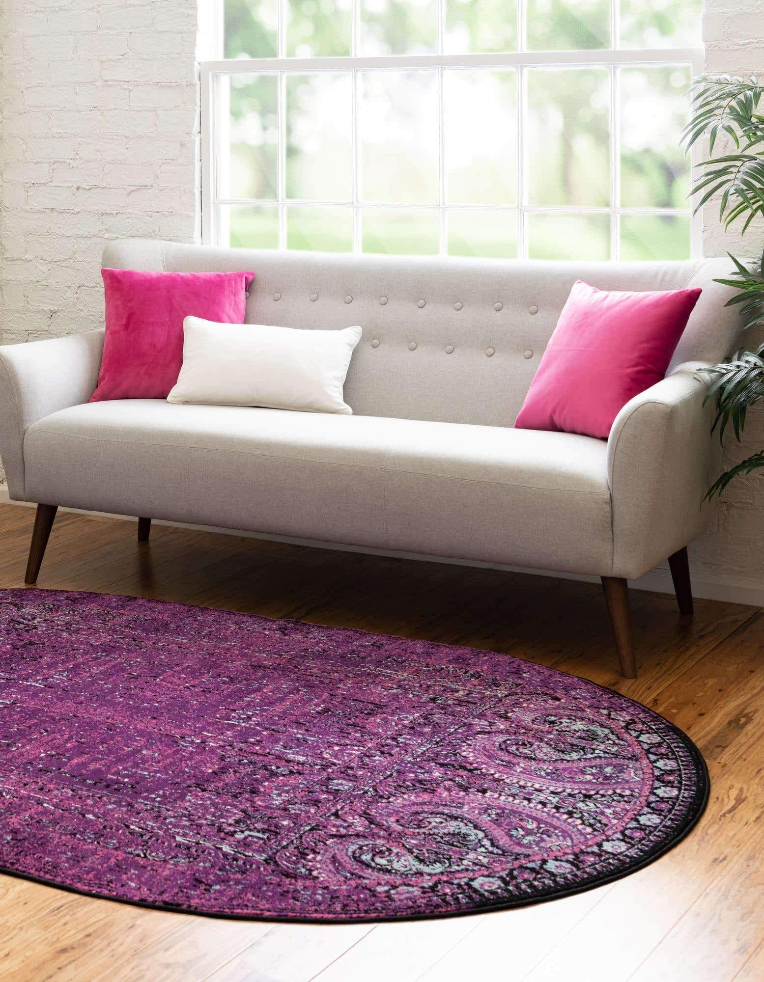 Unique Loom Imperial Collection Paisley, Distressed, Border, Vintage, Modern, Abstract Area Rug, 4 ft x 6 ft Oval, Lilac/Black