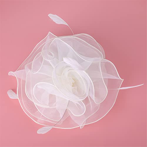 Women Hat Feather Chiffon Hat Solid Color Party Head Accessories Headband Or Clip for Girls Hat Blue