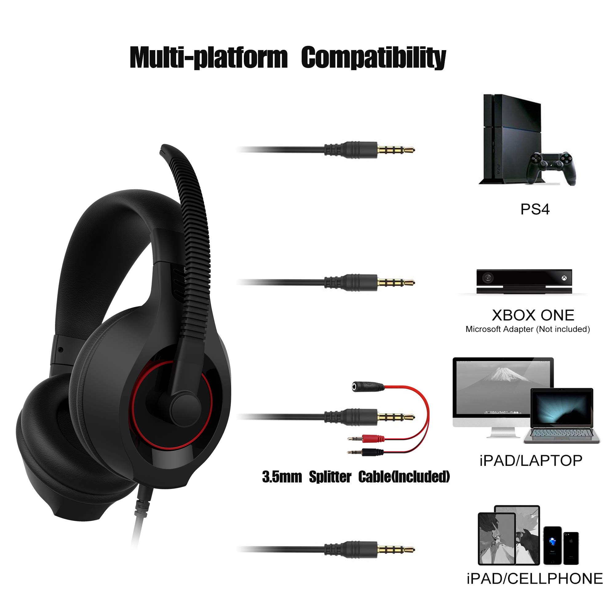 SENICC 2 Pack Gaming Headset with Microphone for PS4 Xbox One, Over Ear 3.5mm PC Headphone with Lightweight Design Noise Cancelling Volume Control for Laptop, Mac, iPad, Tablet