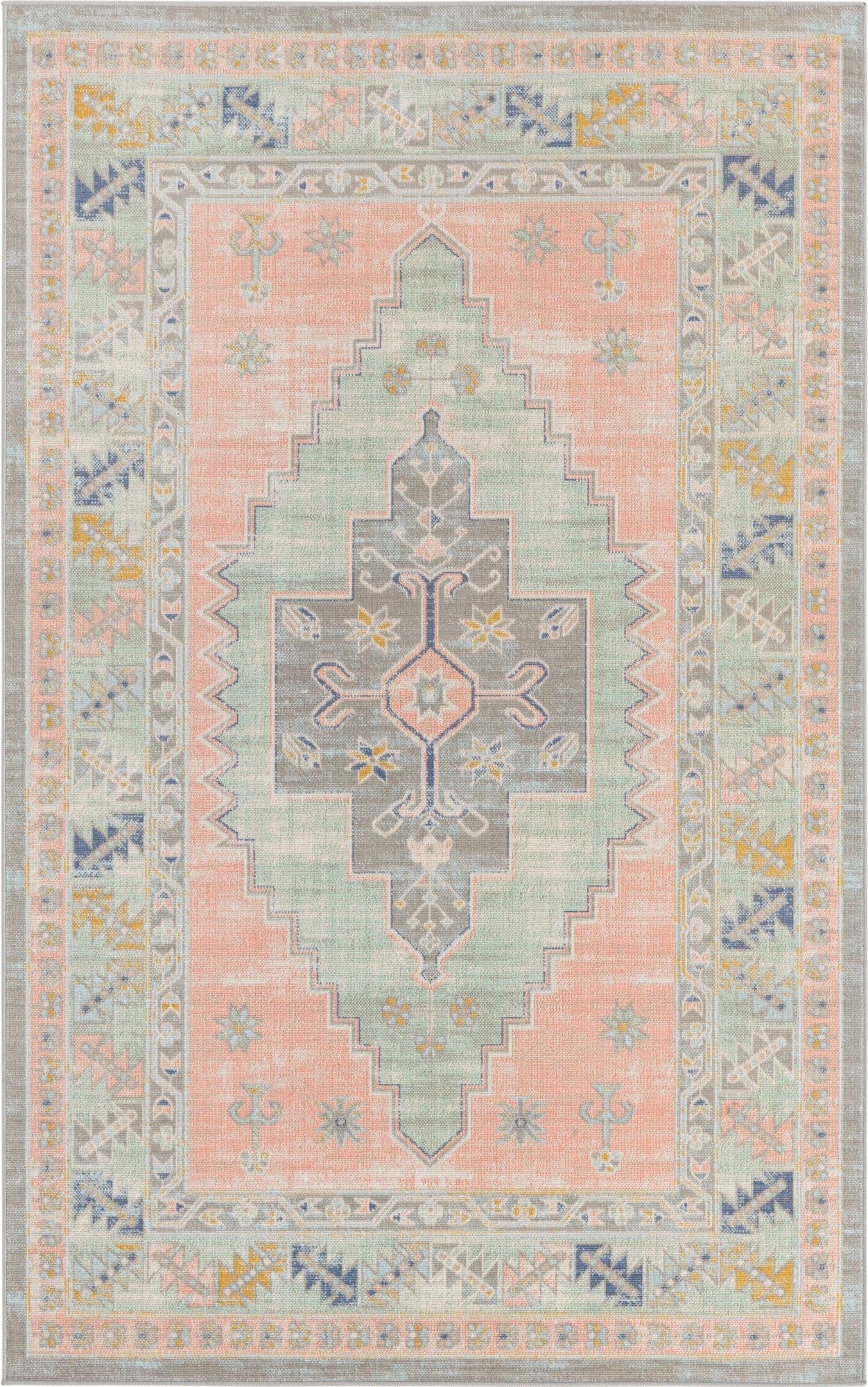 Unique Loom Whitney Collection Area Rug - Geneva (5' 3" x 8' Rectangle, Pink/ Blue)