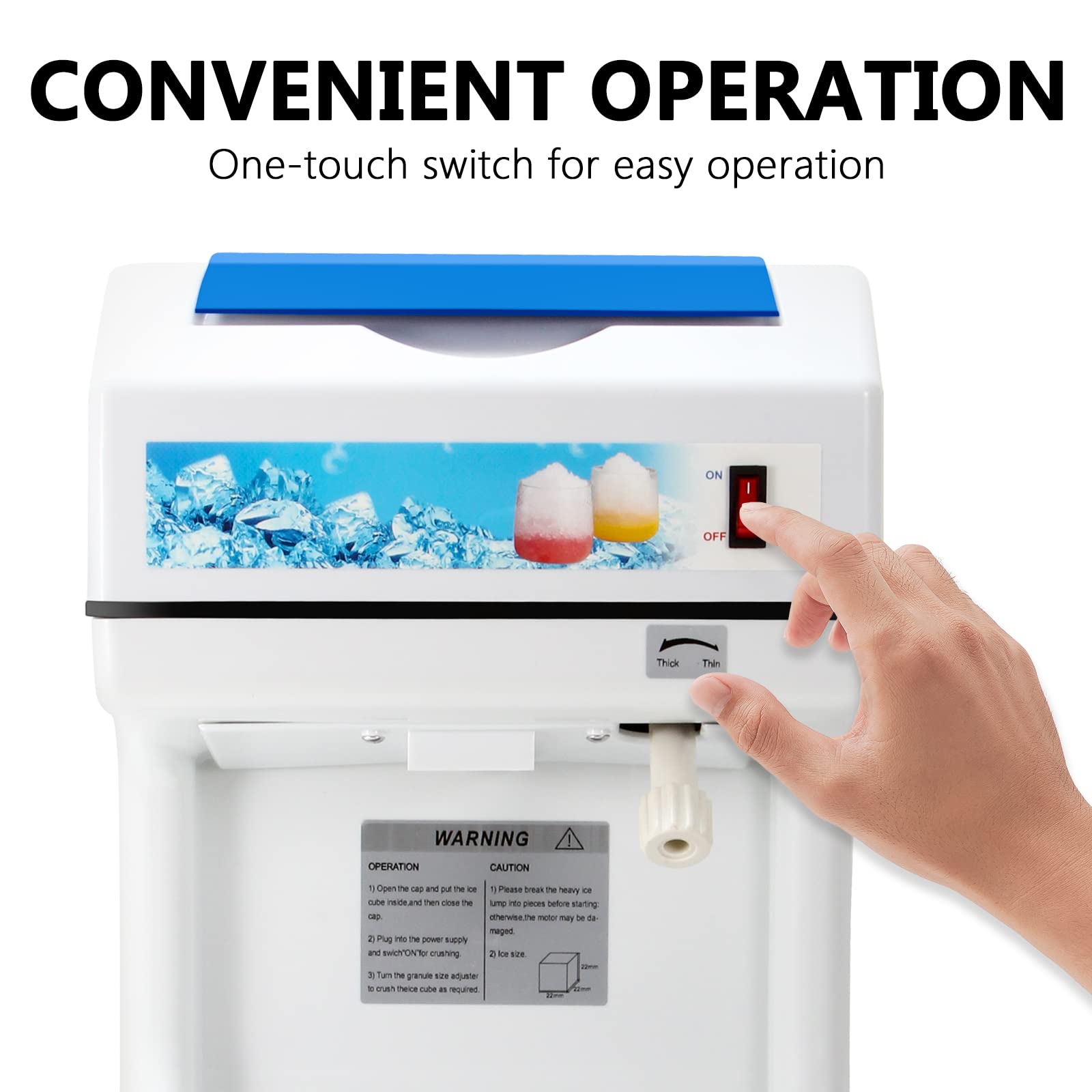 TECSPACE 110V Electric Shaved Ice Machine, 180W Ice Crusher Shaver 529.2 lbs/hr Professional Snow Cone Maker Machine for Home and Commercial Use