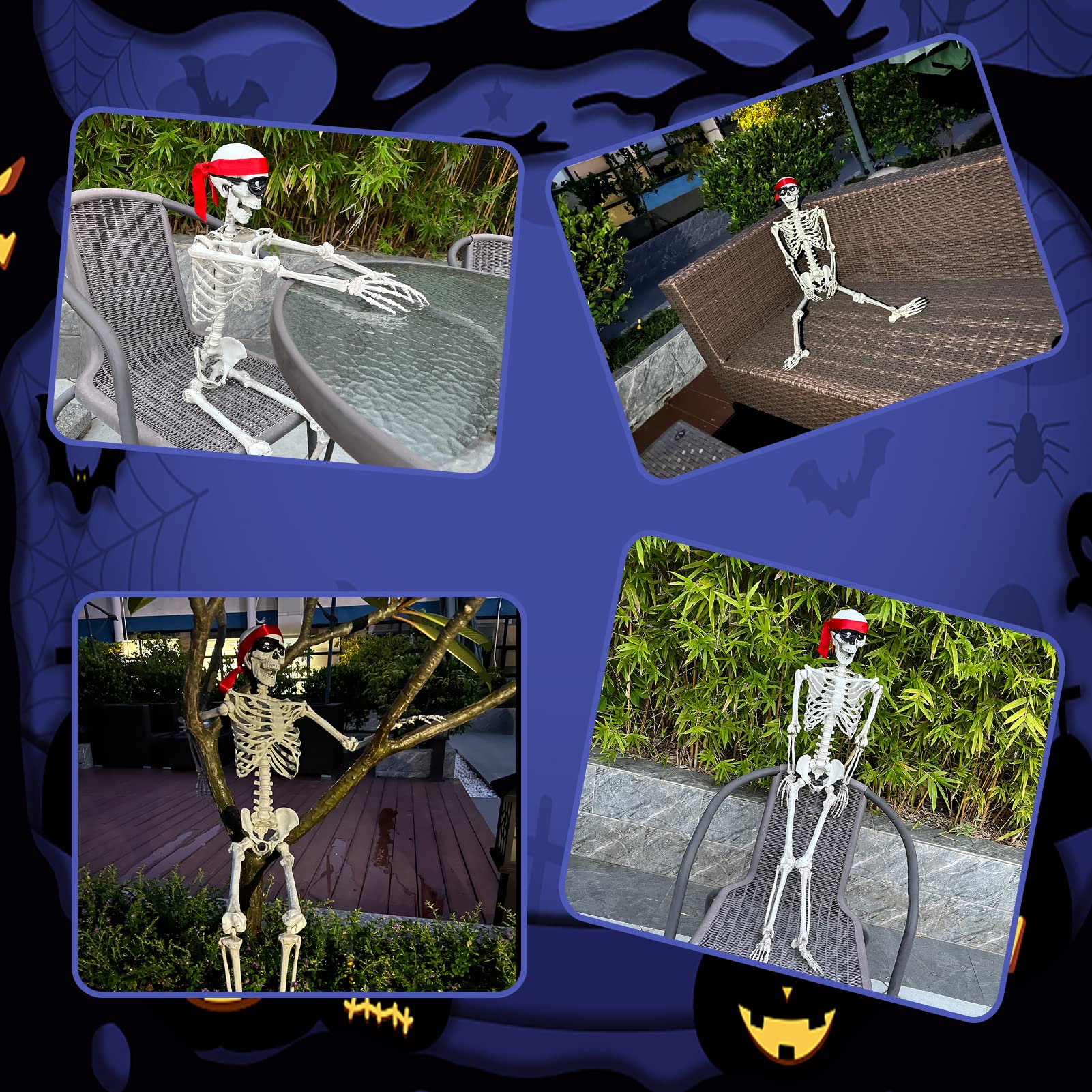 Skeleton Halloween Decor, 36'' Full Body Skeleton with Movable Joints, Posable Halloween Skeleton Decorations, Perfect for Haunted House Lawn Graveyard Yard Outdoor Indoor Party