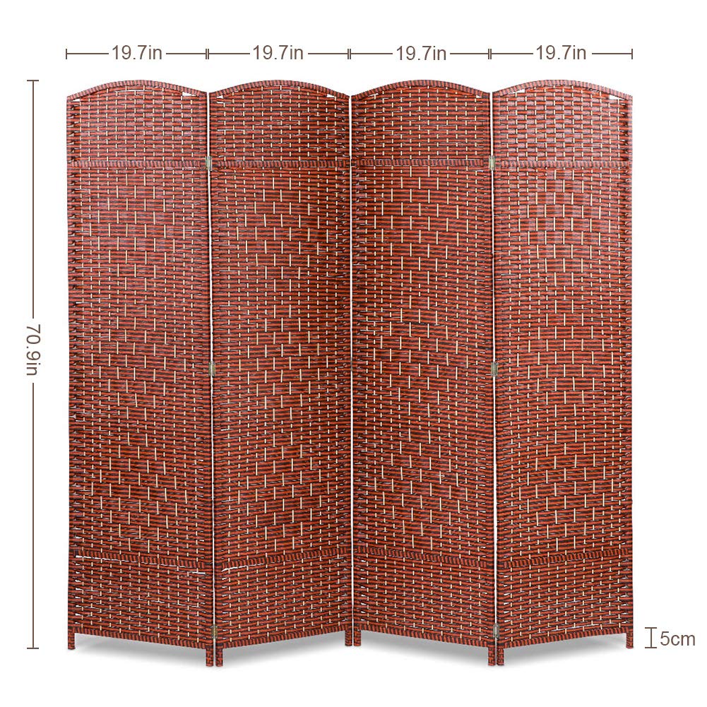 Room Divider, 4 Panel Partition Folding Privacy Screen Standing Woven Rattan Tall Panel Divider for Home Office