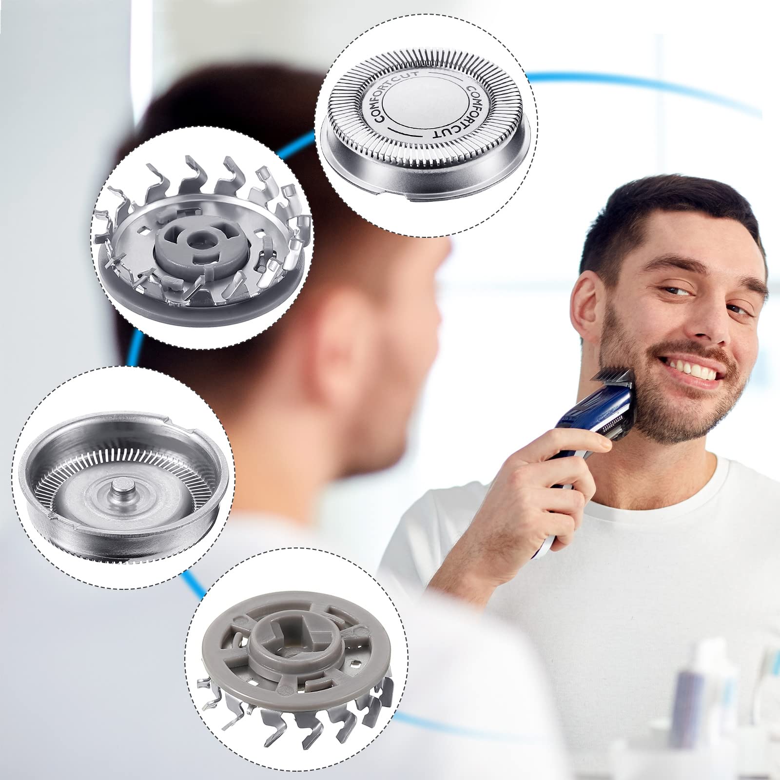 SH30 Replacement Head Compatible with Electric Shaver Series 1000, 2000, 3000 Click and Style with Pointed Blade, Non-Original (12 Pieces)