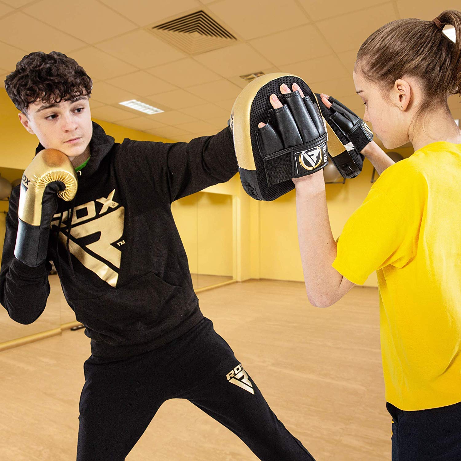 RDX Kids Boxing Pads Focus Mitts, Maya Hide Leather Curved Junior Hook and Jab Target Hand Pads, Great for Youth MMA, Martial Arts, Muay Thai, Kickboxing & Karate Training, Coaching Strike Shield