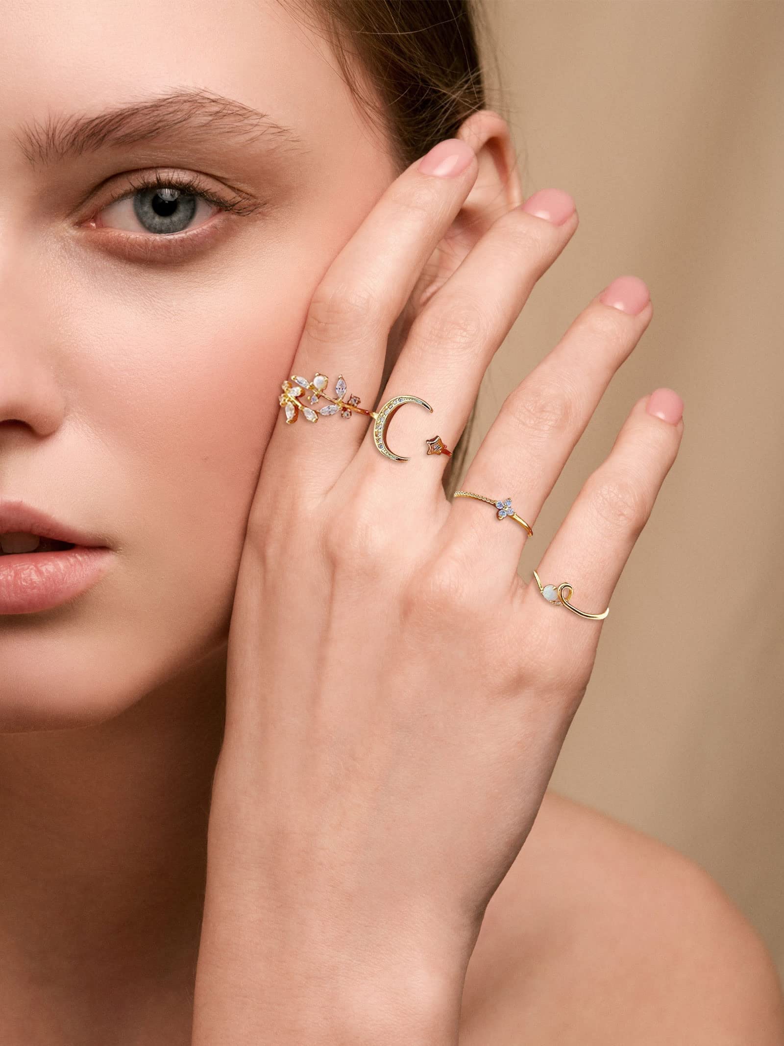 YRlilicc 10Pcs Bohemian Knuckle Stacking Rings for Women Multiple Stackable Rhinestone Pearl Flowers Joint Finger Rings Dainty Stack Gold Midi Rings Set