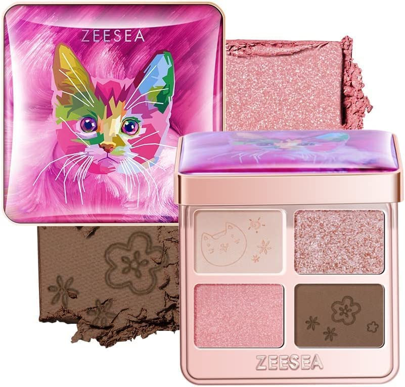 zeesea Tipsy Kitty Eyeshadow Palette Quad, Waterproof Eye Shadow for Catgirls, Matte Eyeshadow, Shimmer Eye Shadow Palette Makeup