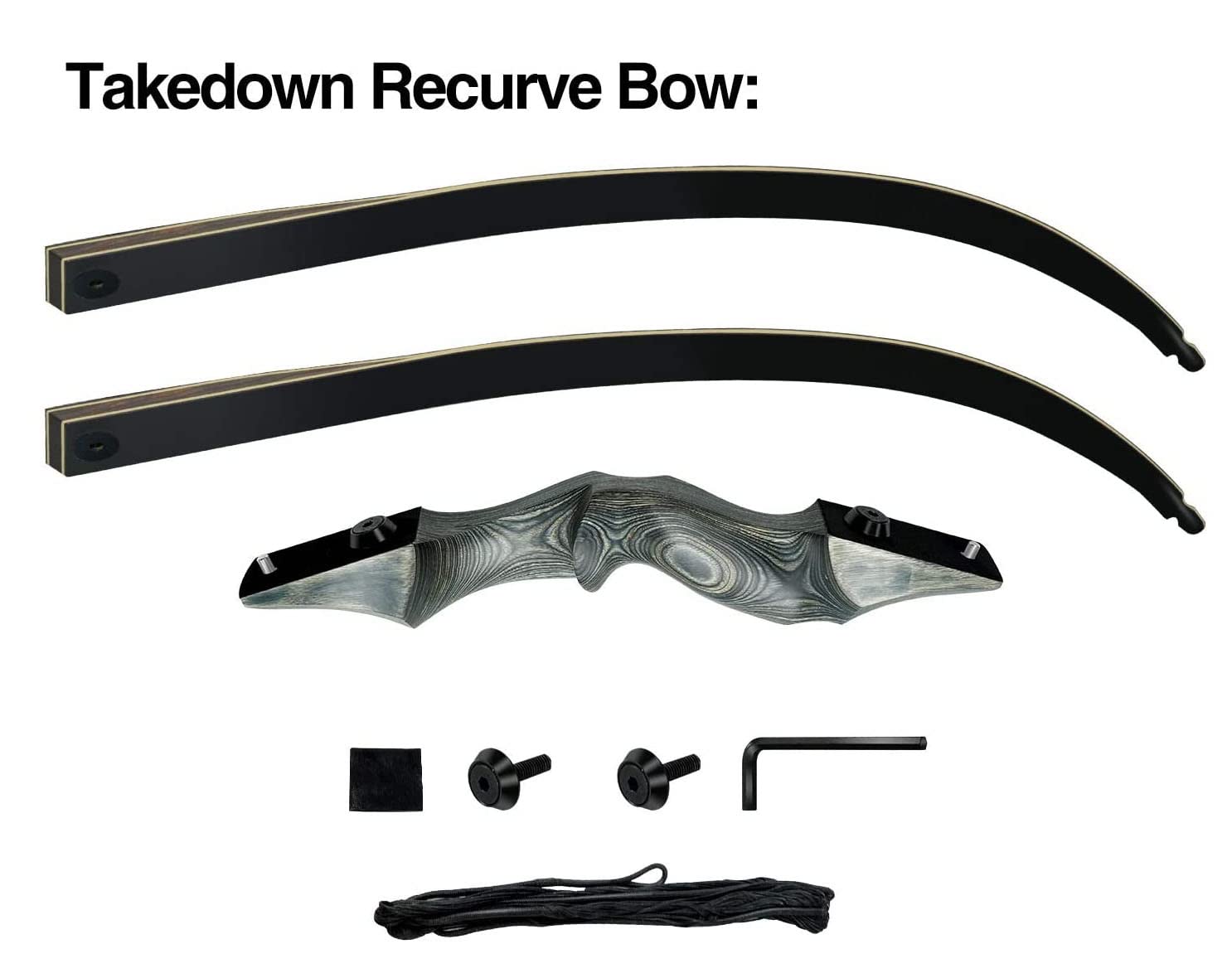 Vogbel 60'' Archery Bow and Arrows Set for Adults Black Hunter Takedown Recurve Bow Survival Bow Hunting Longbow Bamboo Core Limbs for Right Handed Shooters Target Shooting Practice(50lb),Grey