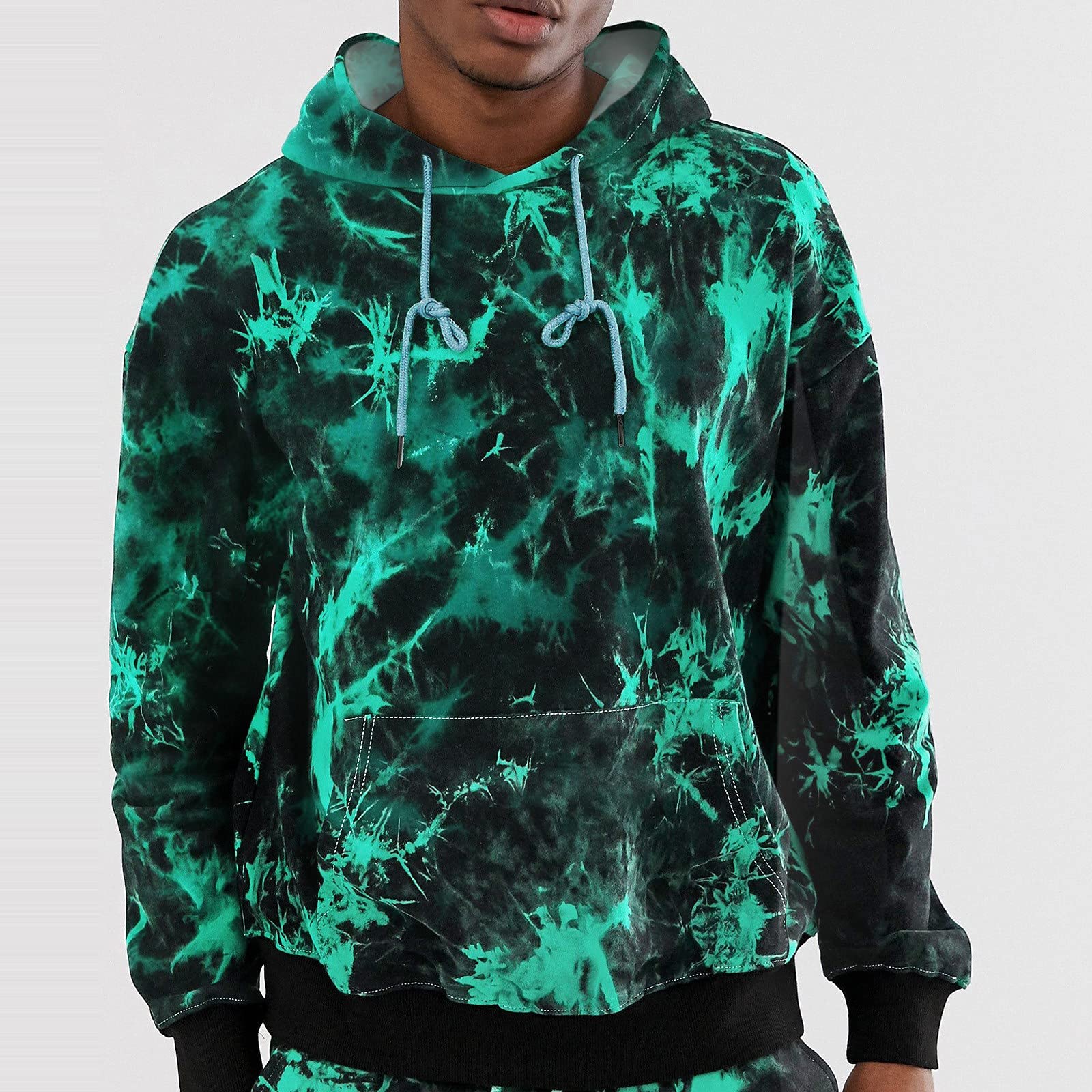 XXBR Tie Dye Hoodies for Mens, 3D Novelty Cool Printed Hooded Pullover Drawstring Casual Sweatshirts with Pockets Fall Late Summer Holiday Vacation Back to School University College Labor Day