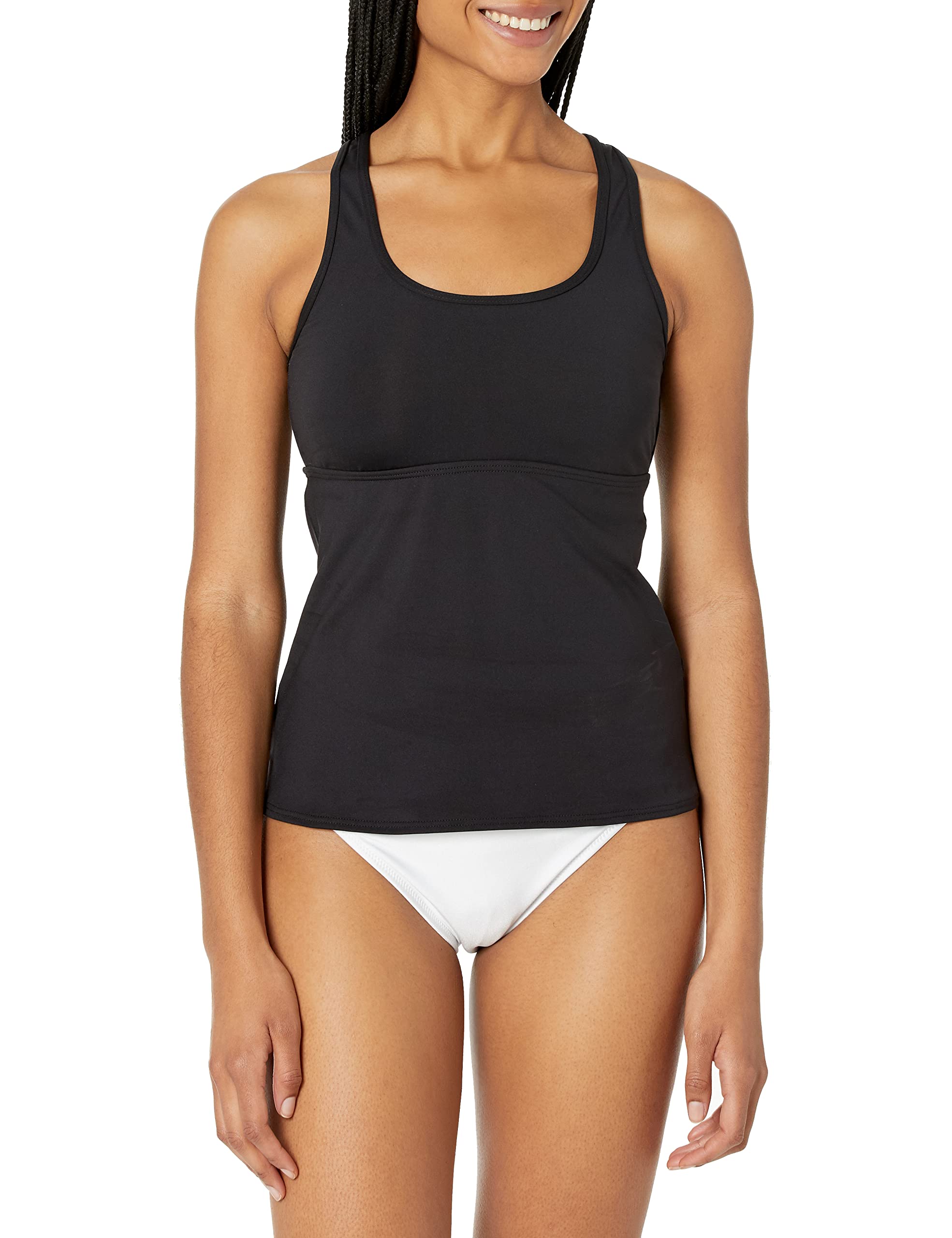 TYR Women's Standard Tankini Top for Swimming, Yoga, Fitness, and Workout, Black, Large