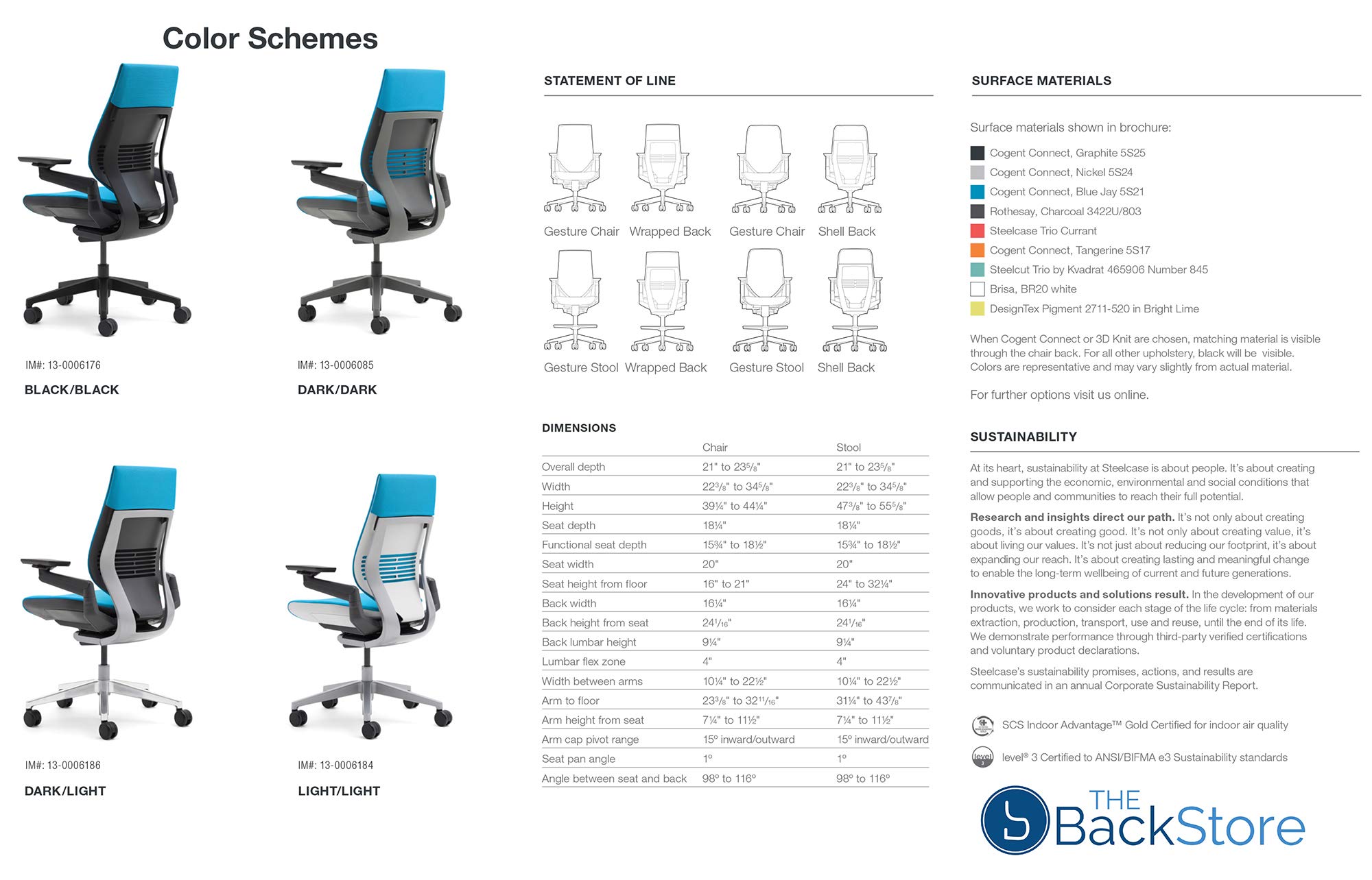 Steelcase Gesture Office Desk Chair with Headrest in Elmosoft Genuine Espresso L133 Leather Plus Lumbar Support Low Black Frame
