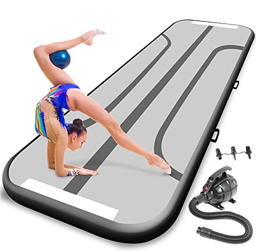 SereneLife Gymnastics Inflatable Air Tumbling Mat - 9.8 Ft Outdoor/Home Indoor Gymnastics Mat Air Tumbling Mat Track - Floor Tumble Track Mats For Gymnastics, Yoga, Cheerleading - (Black)