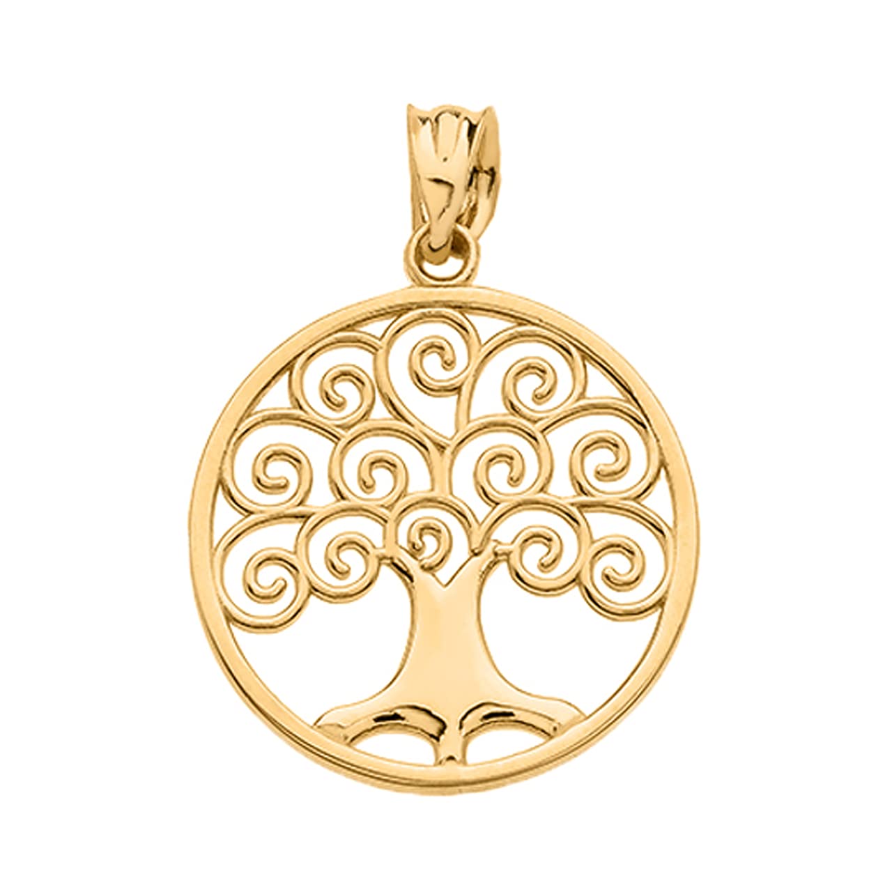 Polished 10k Yellow Gold Circle Tree of Life Openwork Charm Pendant