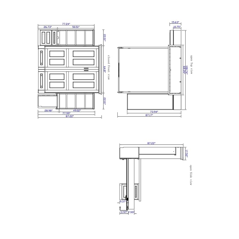 RoomAndLoft Windsor Queen Solid Wood Murphy Wall Bed and Two Shelf Storage Units with Single Side Desk and Drawers in Gray